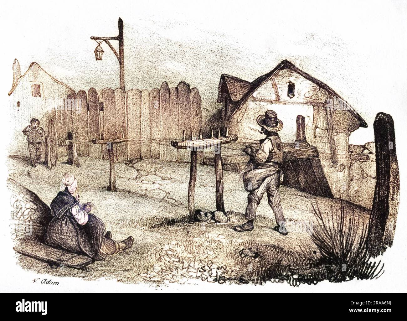 A French cordier (rope-maker) at work. Date: circa 1845 Stock Photo - Alamy
