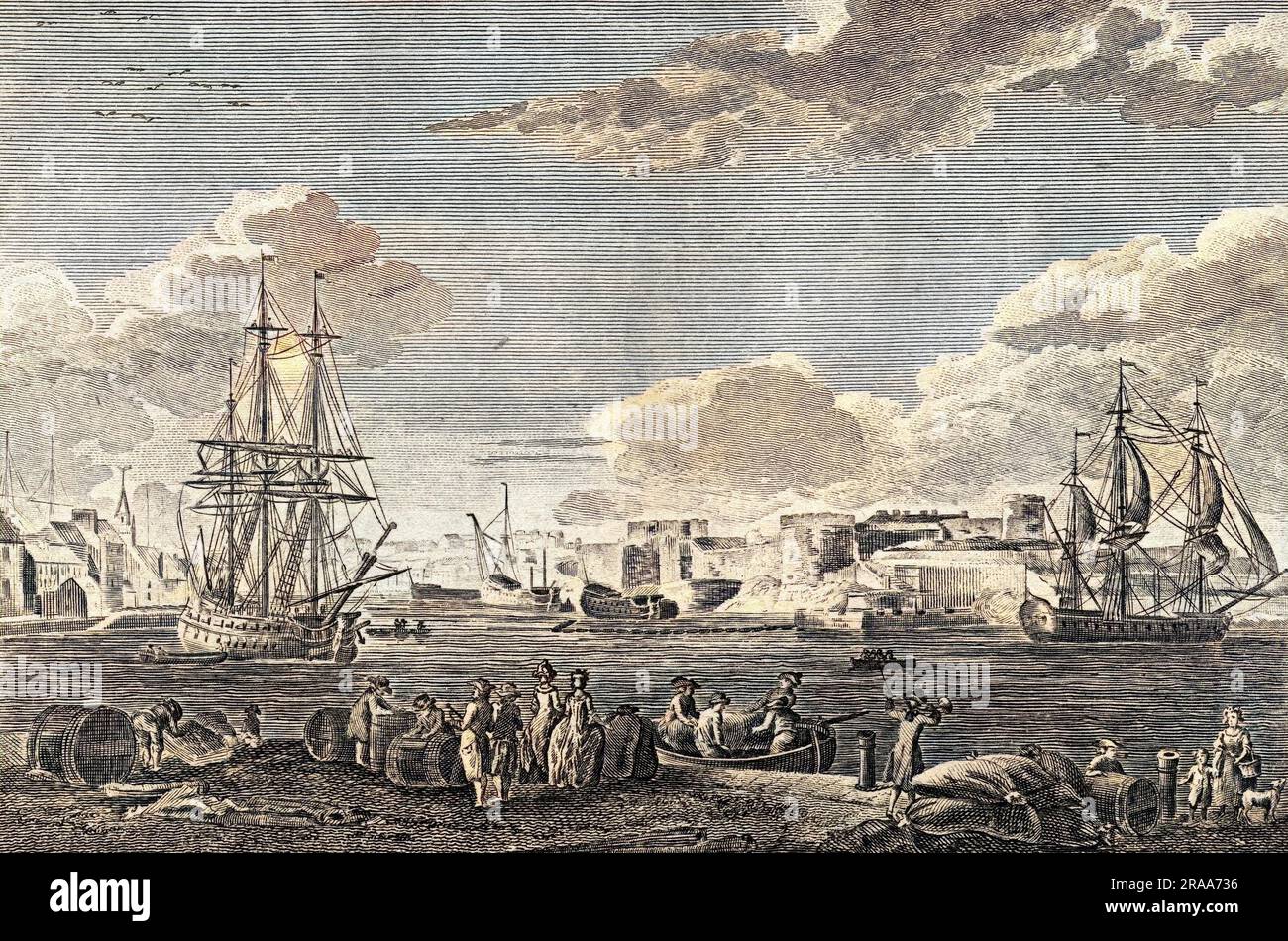 General view of the harbour Date: circa 1770 Stock Photo - Alamy