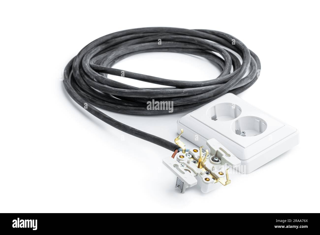 High voltage wire hank with European Gang Power Outlet Stock Photo - Alamy