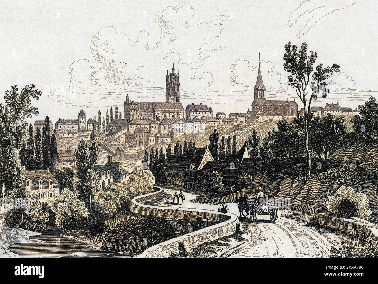 The approach to Rodez, in southwest France. Date: 1835 Stock Photo - Alamy