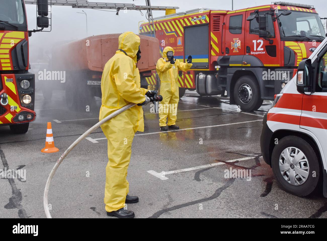 Ukrainian emergency workers radiation protection suits hi-res stock ...