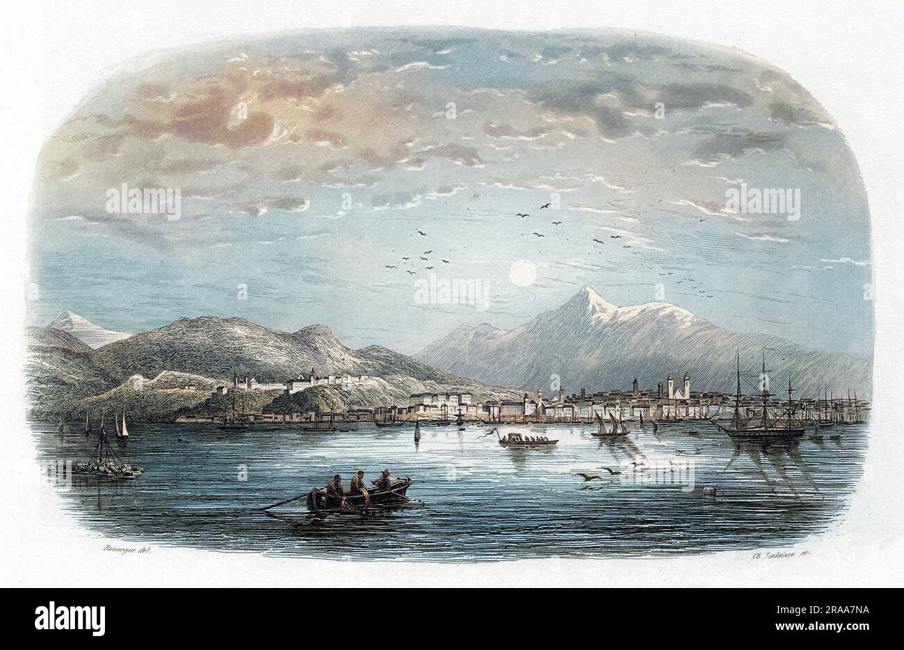 The town viewed from the sea. Date: circa 1835 Stock Photo - Alamy