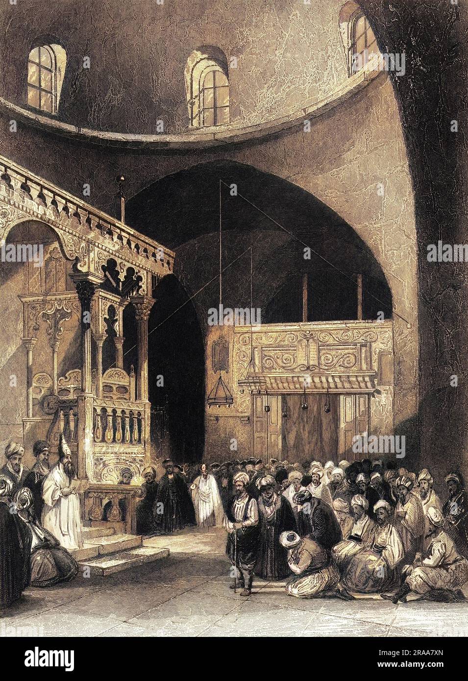 Jews at prayer in their synagogue. Date: circa 1840 Stock Photo - Alamy