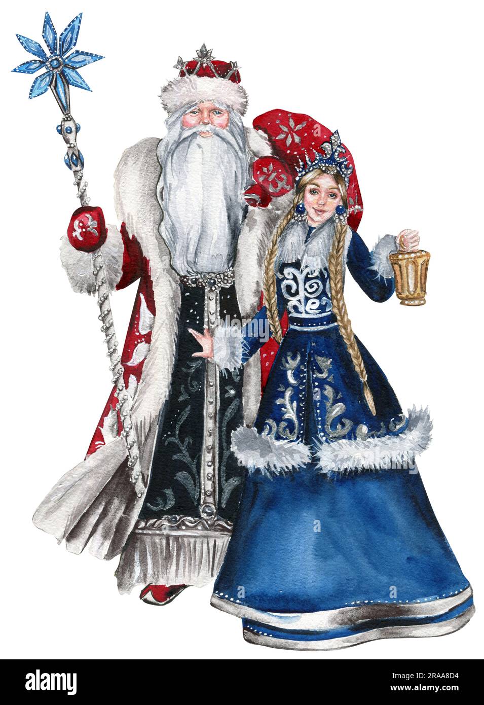 Santa Claus with Christmas stick, long white beard in red coat with ...