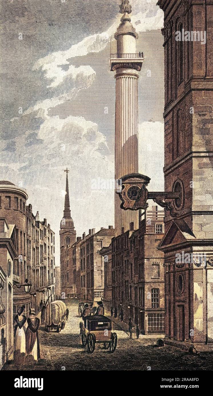 The Monument, commemorating the Great Fire of 1666, stands on the right ...