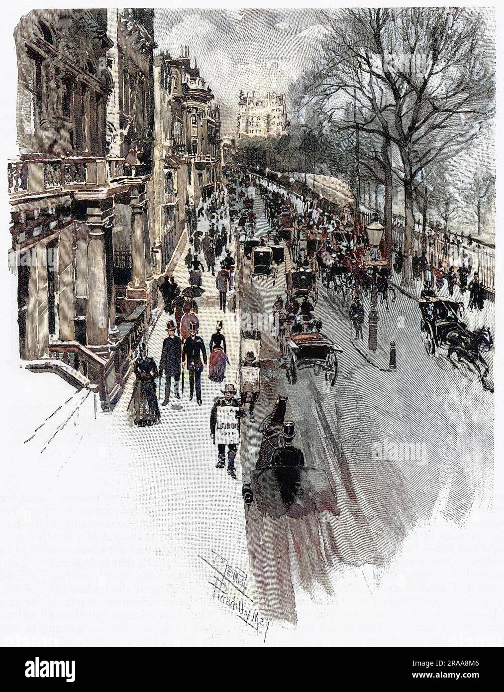 Cabs and carriages crowd the street between the posh houses and Green ...