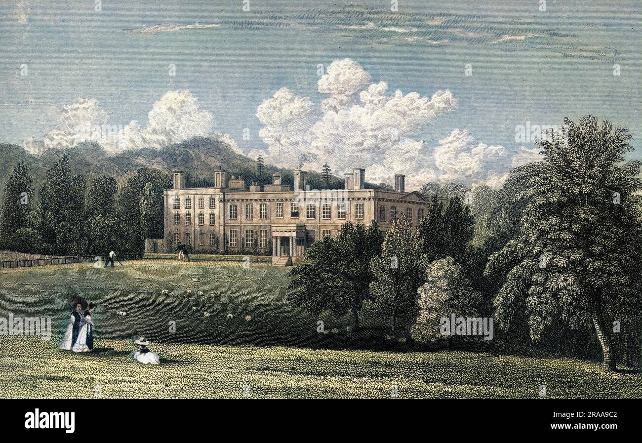 Sheep grazing on the lawn at Fair Lawn, Kent, the seat of Mr Yates ...