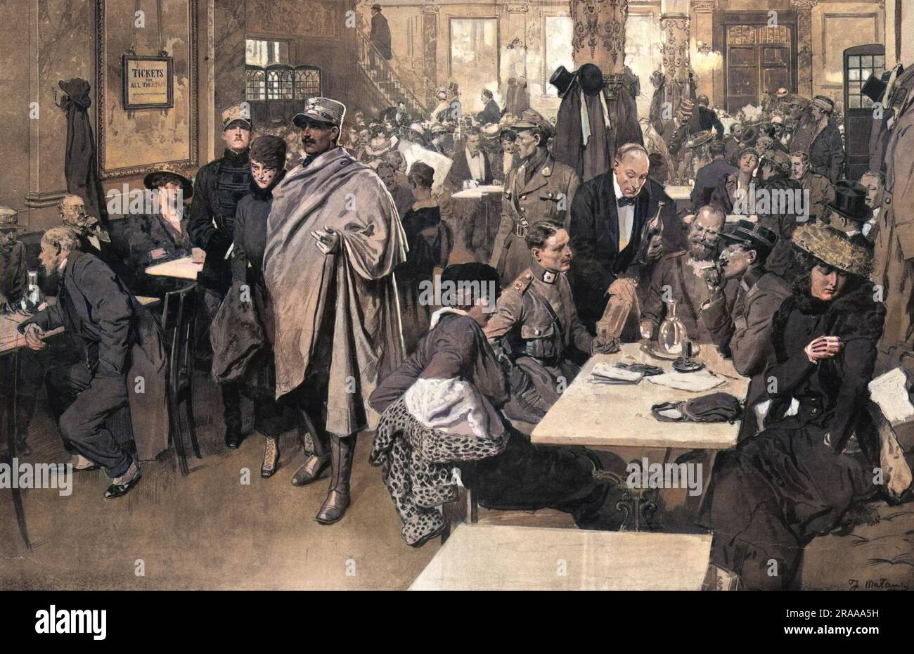 A London cafe scene during World War I showing French, British, Belgian ...