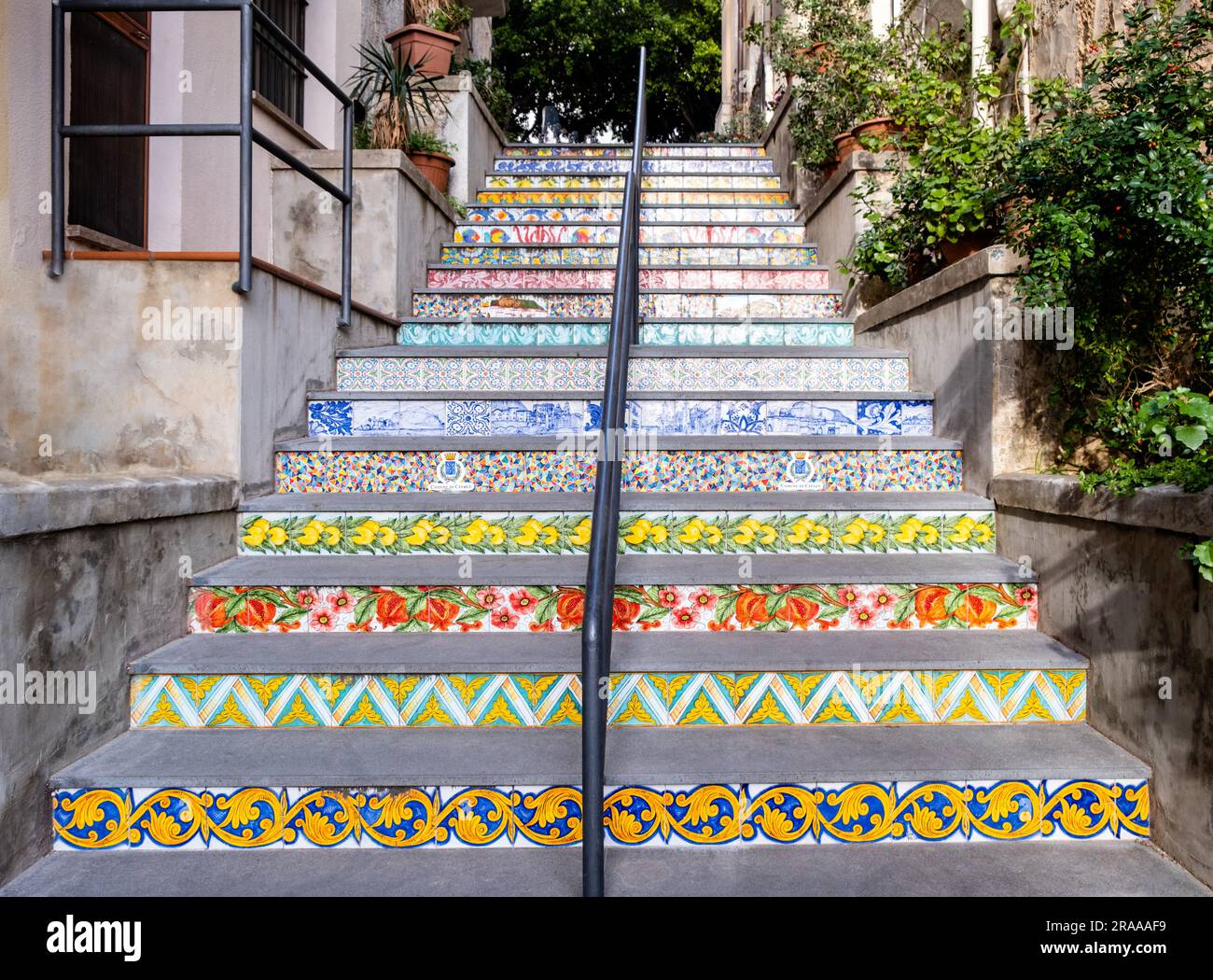 Staircase decorated with ceramic tiles and colorful traditional ...