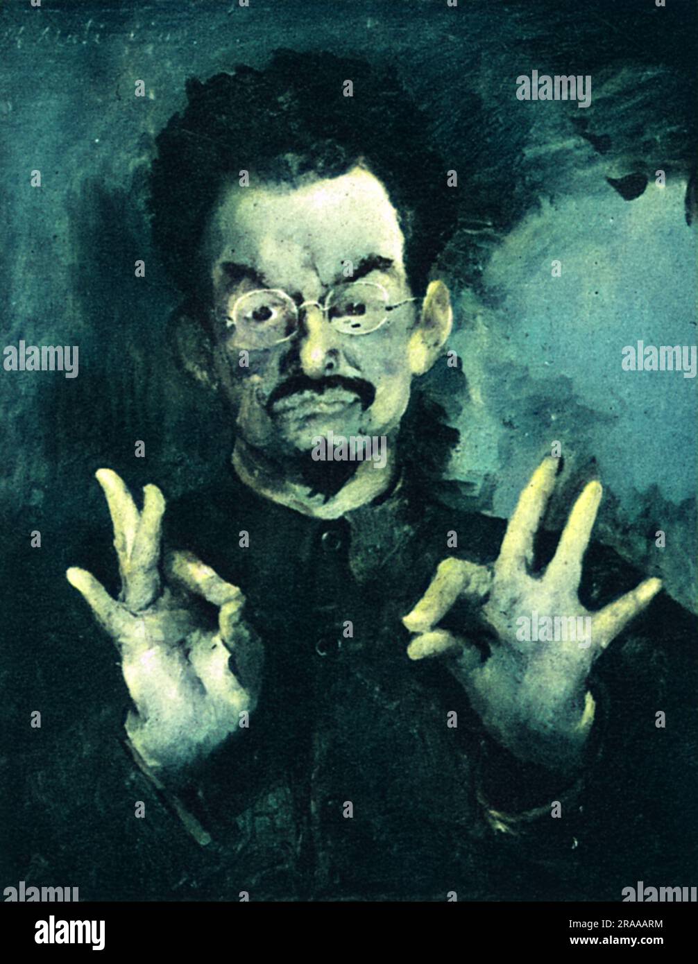 A black and white reproduction of a portrait of Leon Trotsky by the ...