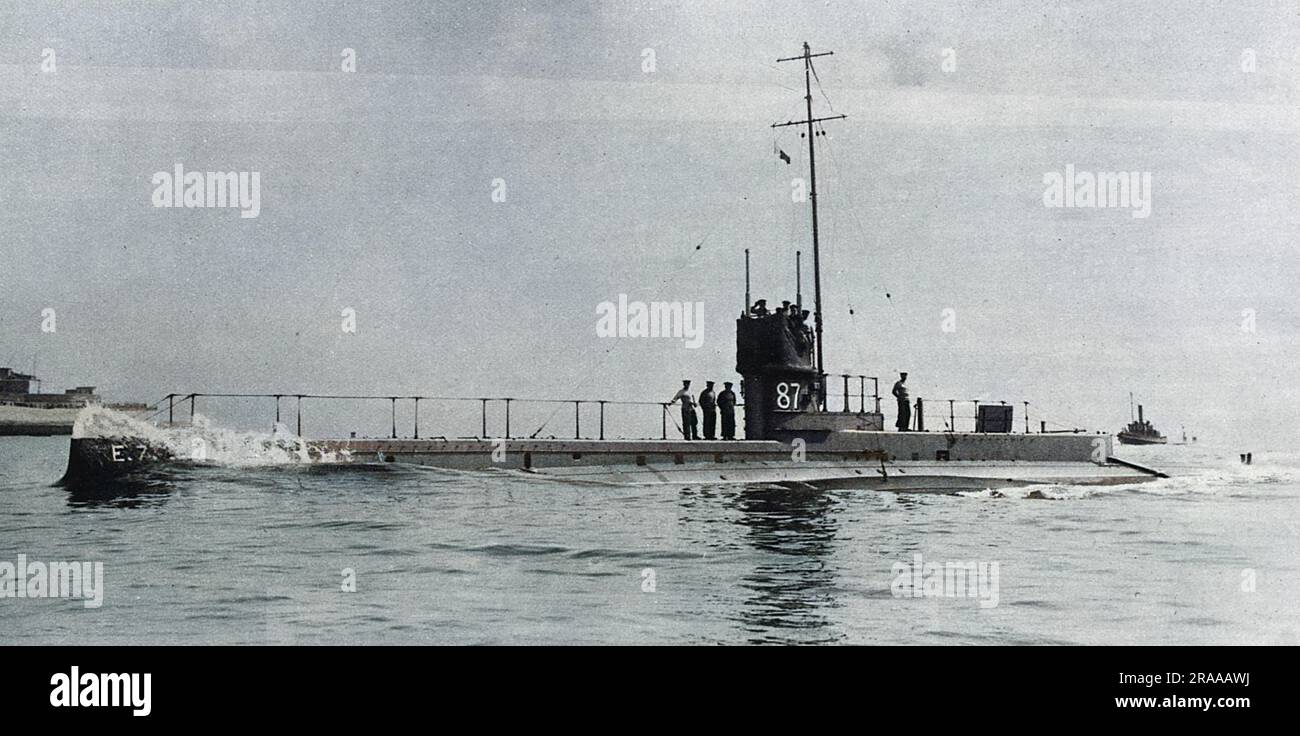 A Royal Navy E class submarine laid down in 1912. The E7 took part in ...
