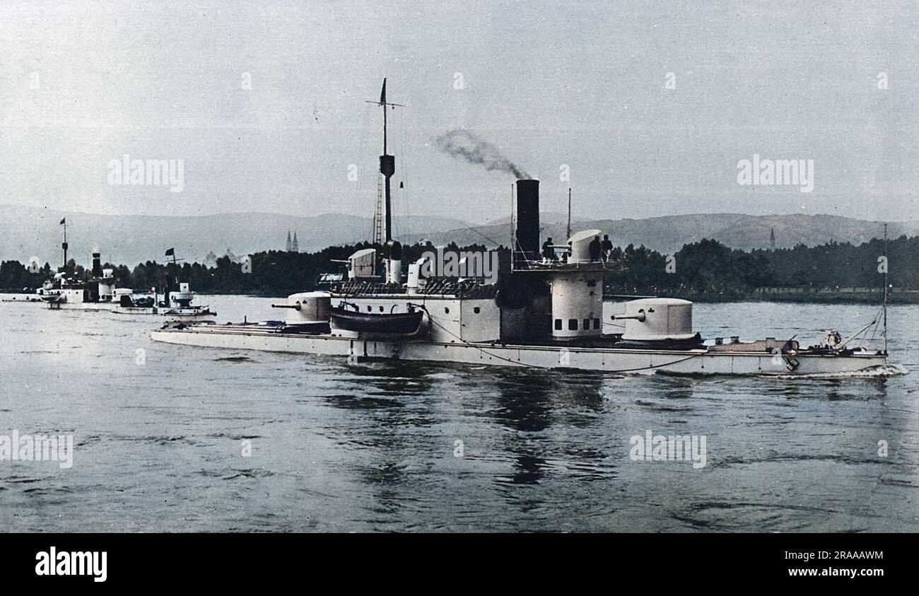 An Austrian Monitor Gunboat patrolling the Danube, on its way to the ...