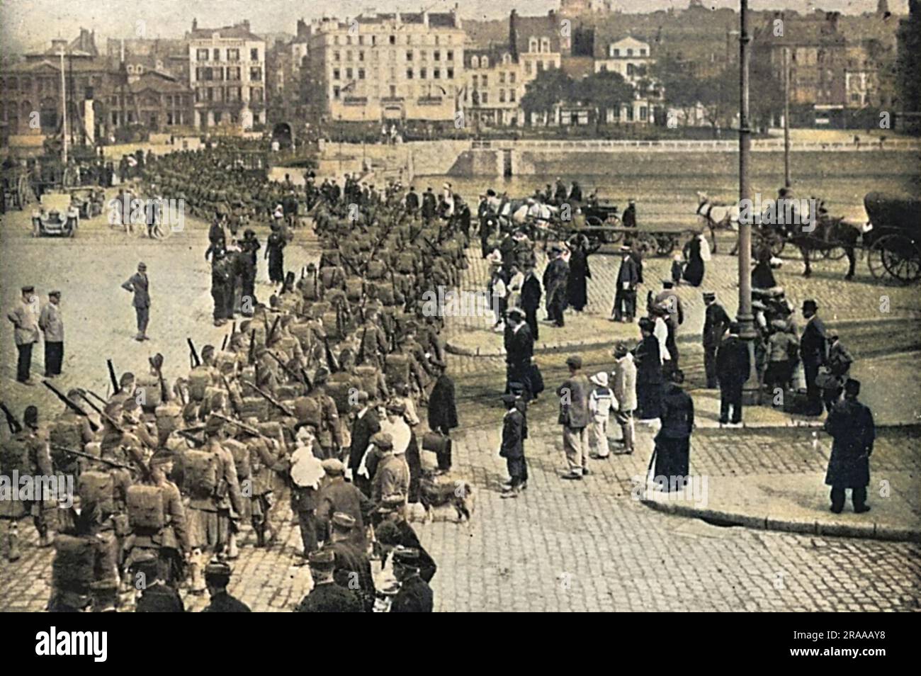 Watched by local French people, A regiment of Highlanders, part of the ...