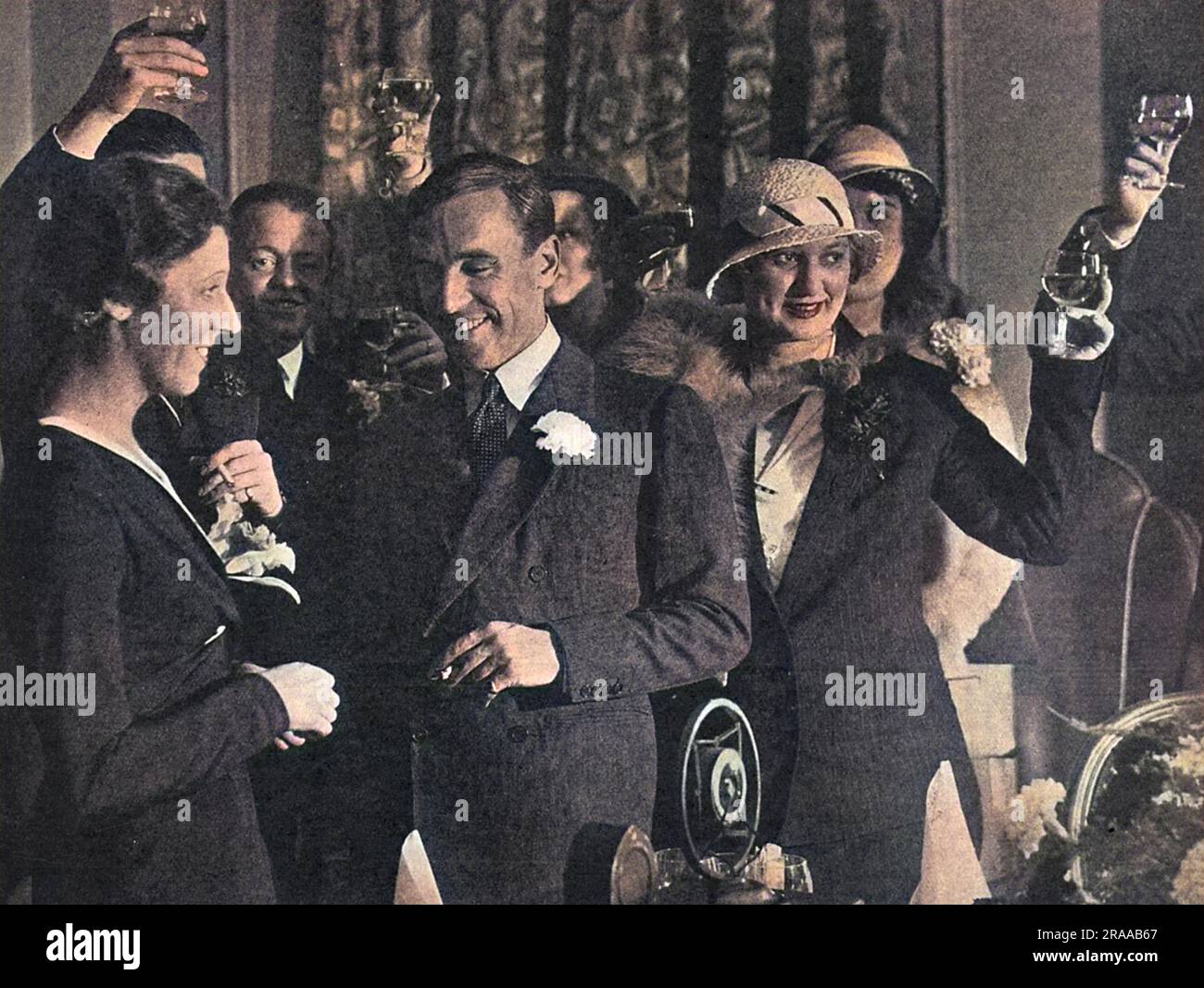 Guests at Grosvenor House toast Miss Amy Johnson, female aviator and ...