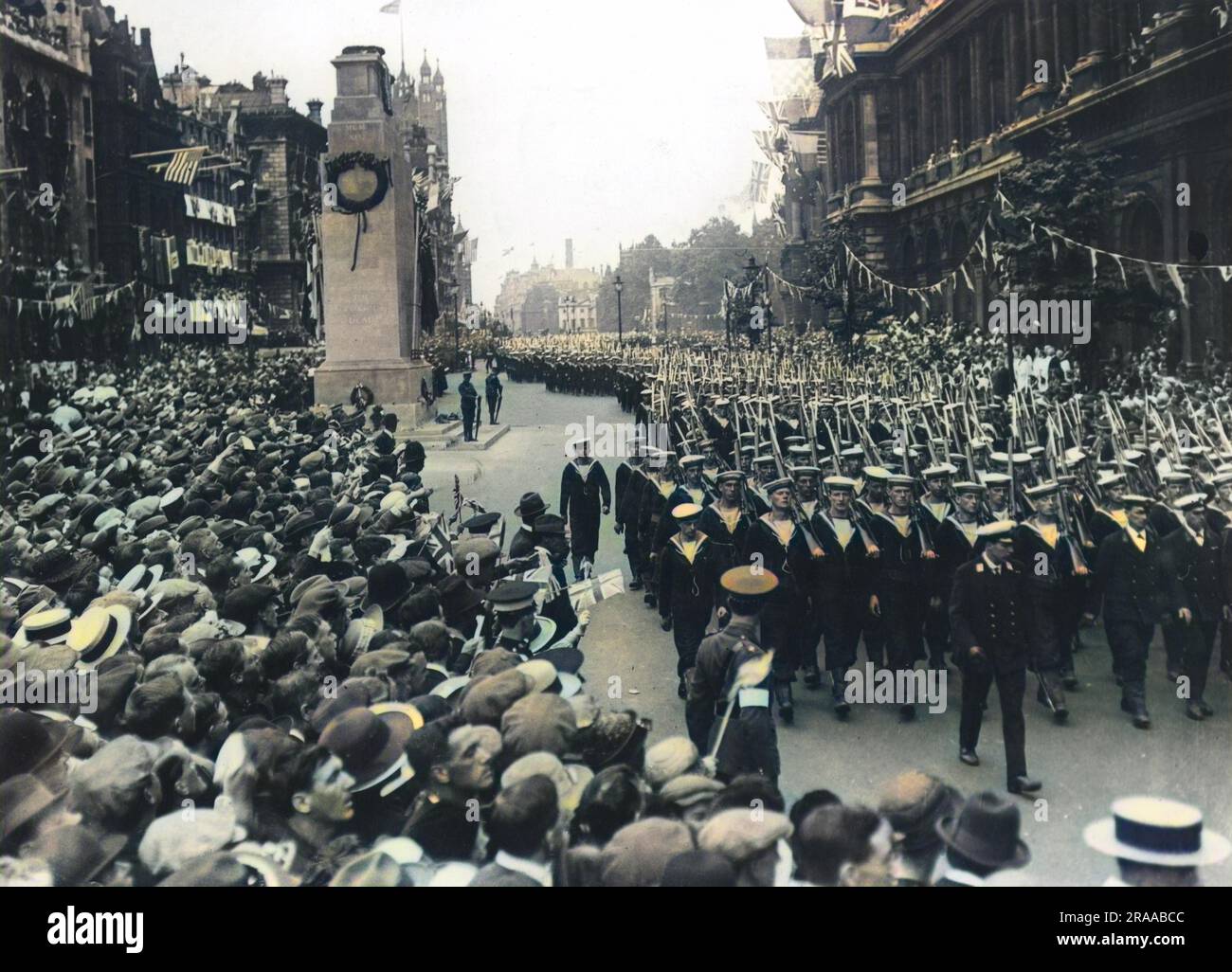 British naval contingent passing the Cenotaph in Whitehall, London, as ...
