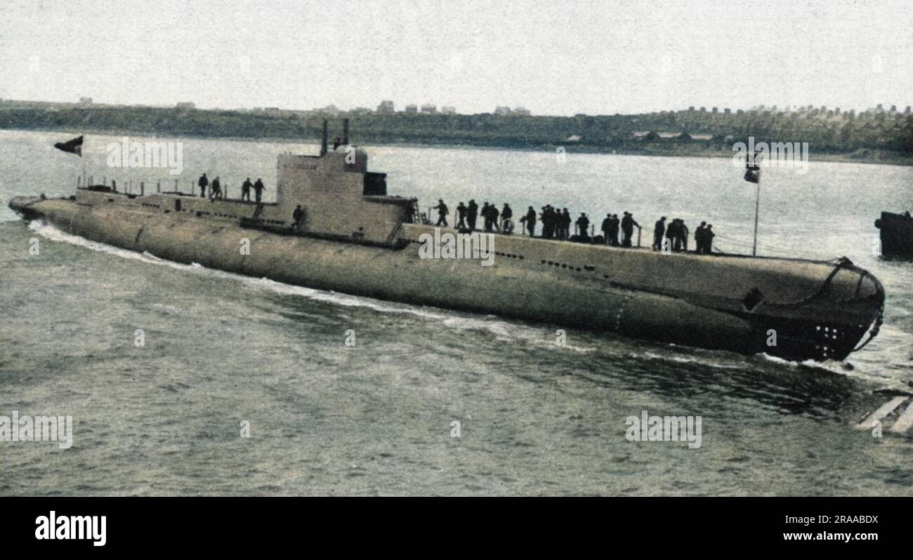 The launch of the British submarine, HMS Poseidon, a P class sub ...