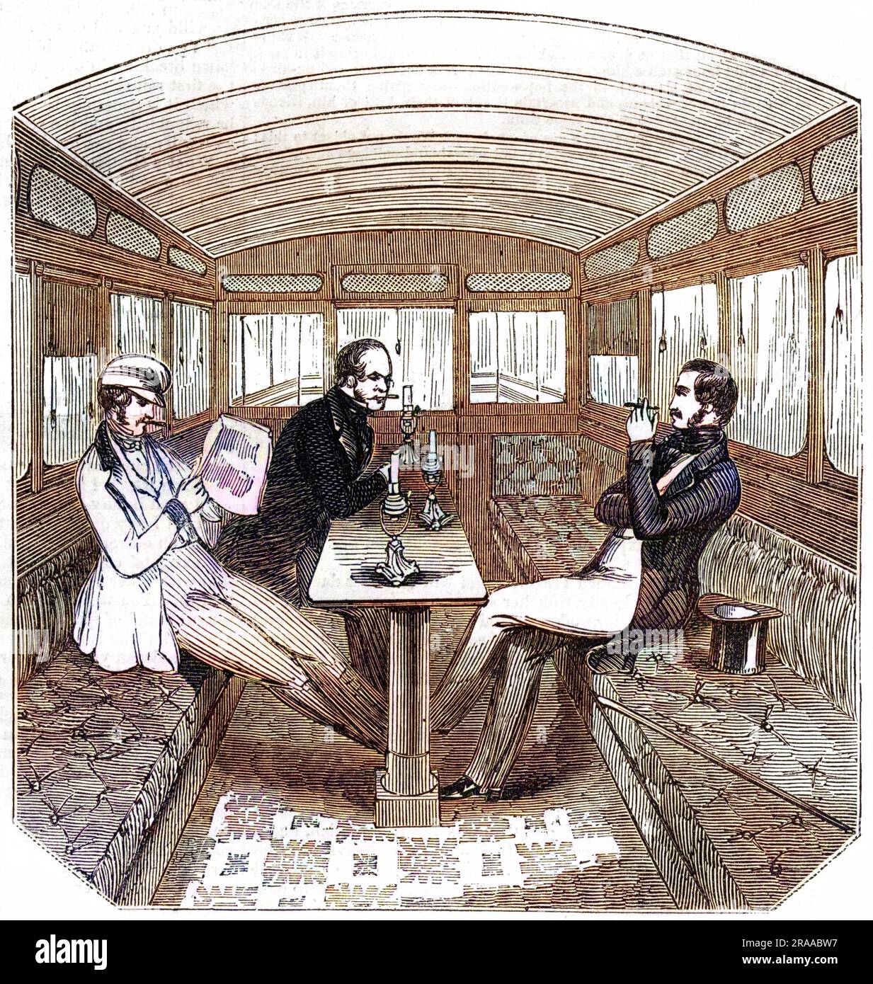 The interior of a smoking saloon on the Eastern Counties Railway. The ...