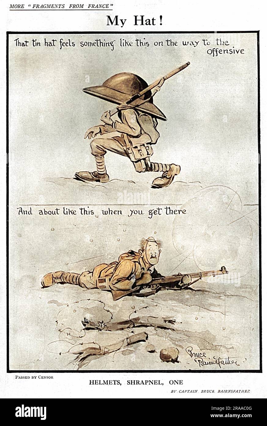How a tin hat feels before battle...and during. Humorous cartoon by ...
