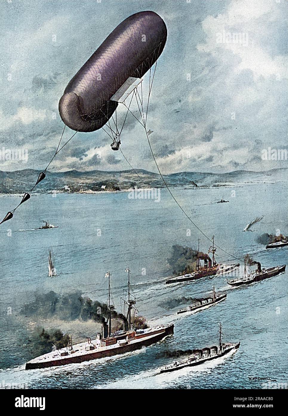 A kite-balloon in use for observation purposes during a coast ...