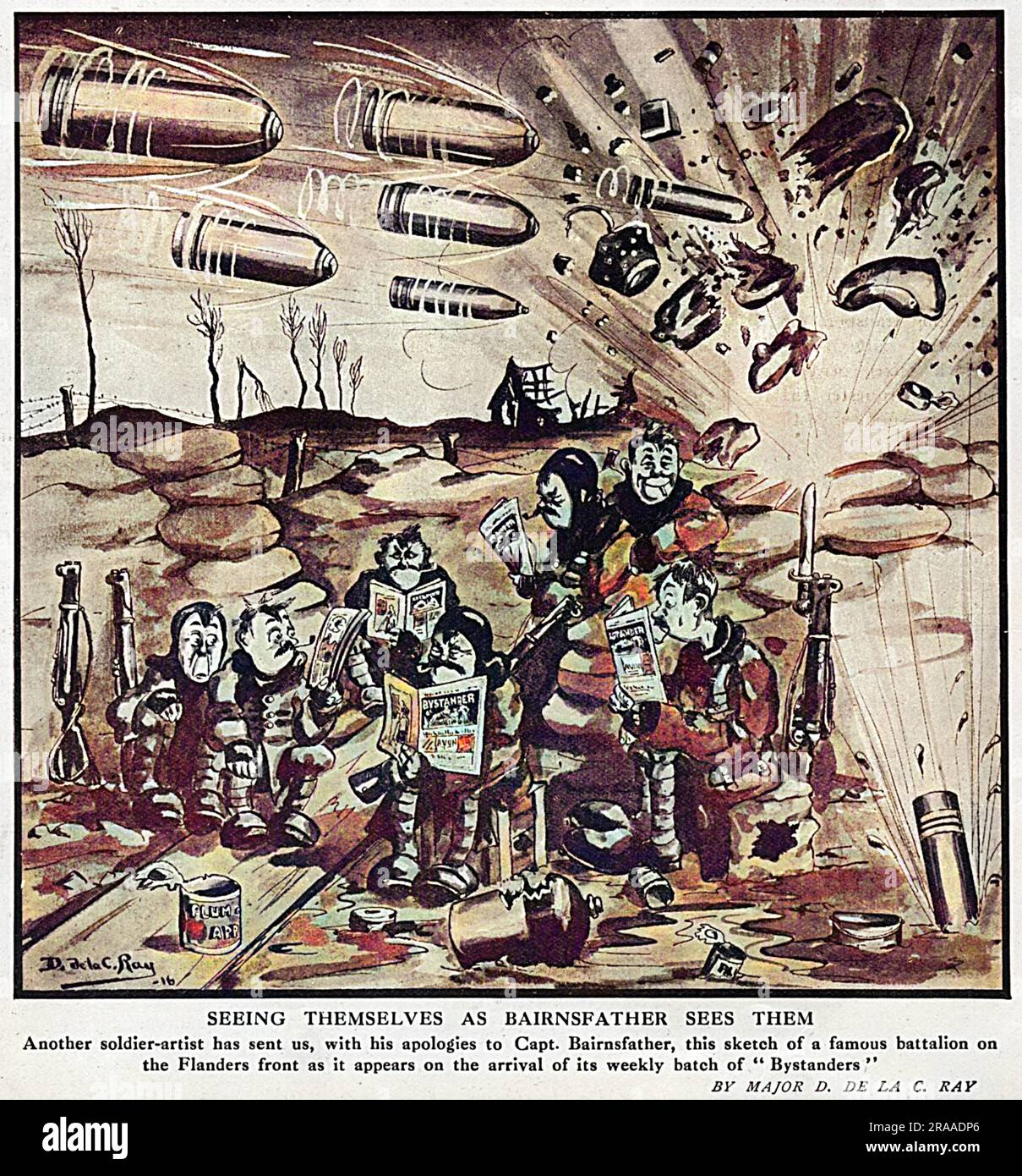 A homage to the cartoons of Bruce Bairnsfather in The Bystander, drawn ...