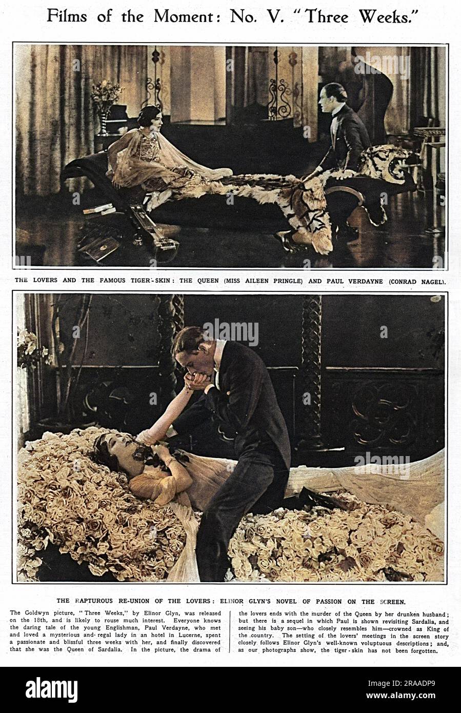 The three weeks film directed by Alan Crosland , shows the actors ...
