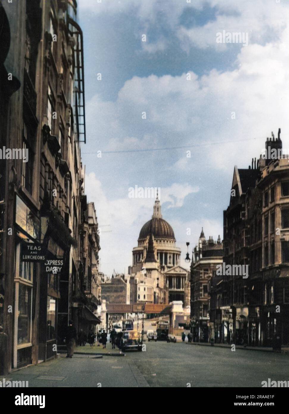 Fleet Street, London, with the Express Dairy on the left and Ludgate ...