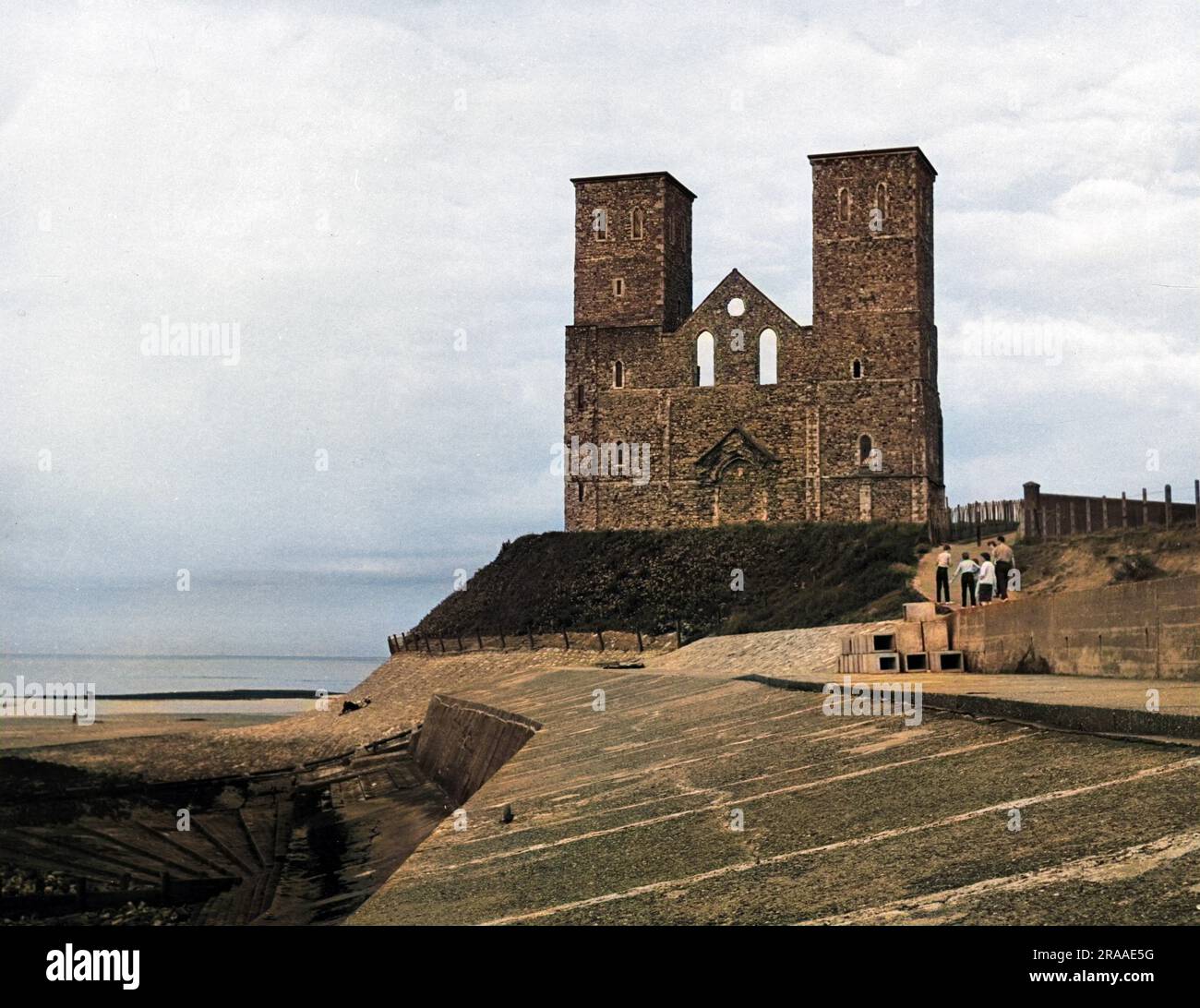 The twin towers of the ruins of St. Mary's Church, Reculver, Kent ...