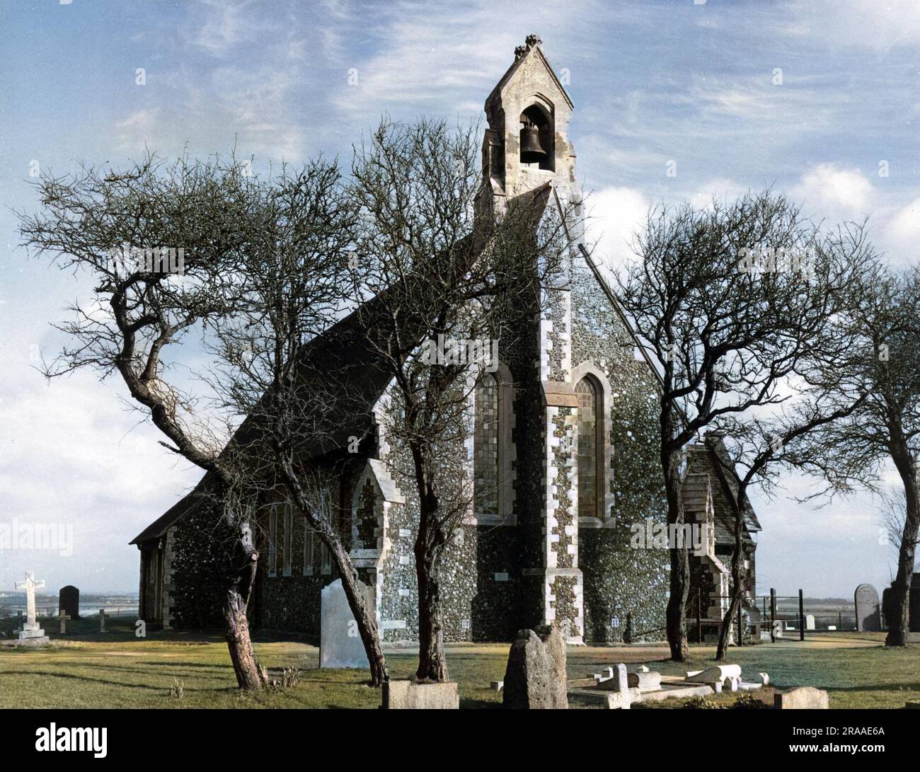 The little flint church of St. Mary at Hillborough, Kent, England ...