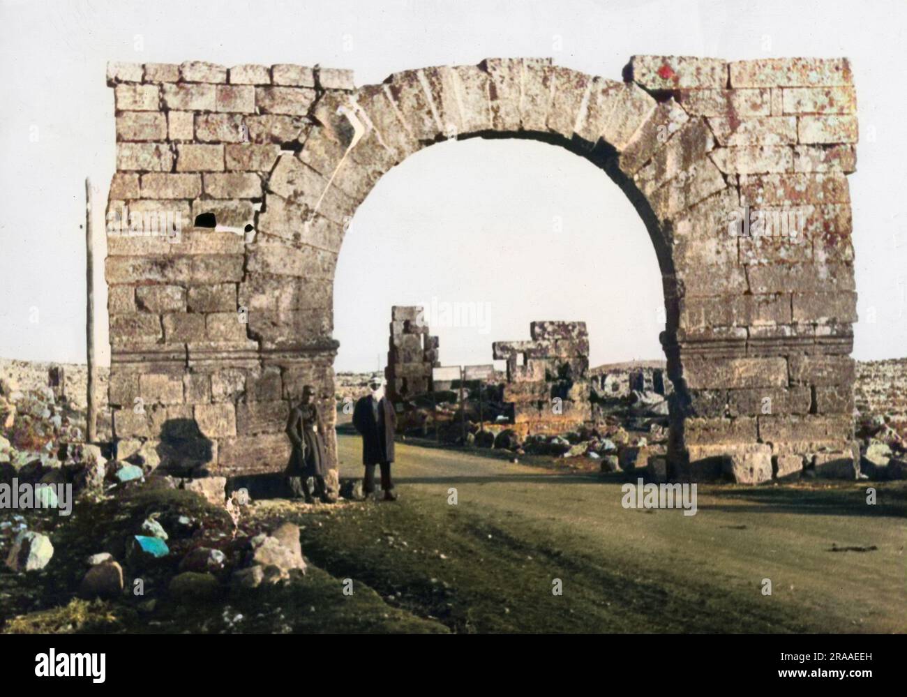The Guard on the Roman Arch. Between Aleppo and Homs, Syria, this well ...
