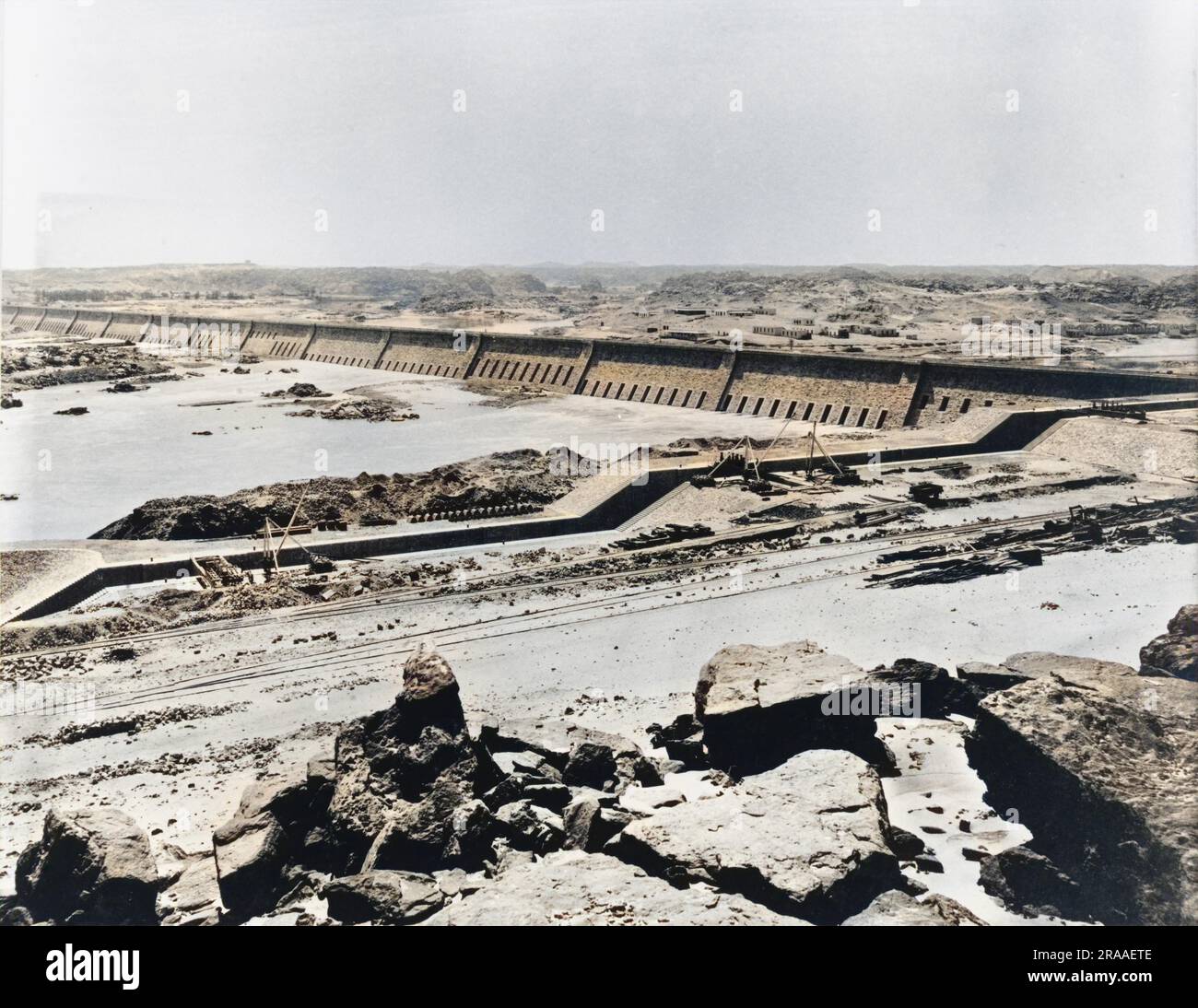 Bird's eye view of the Aswan Dam and locks on the River Nile in Egypt ...