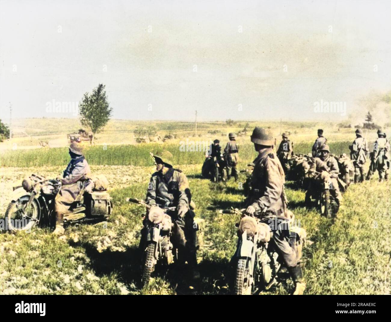 German motorcycle patrol on reconaissance in France during World War II ...
