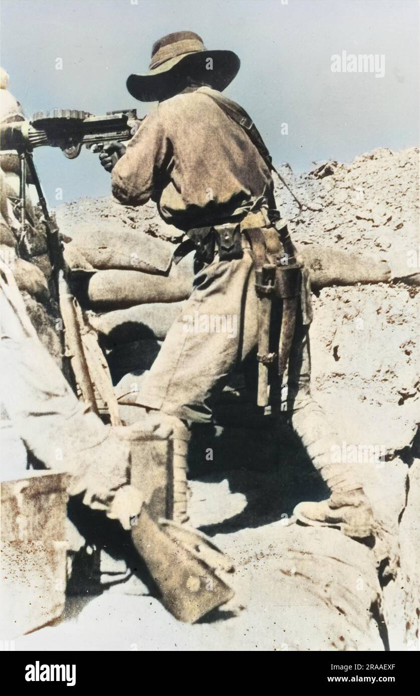 A soldier with a Lewis gun at Gallipoli during World War I Date: 1914 ...