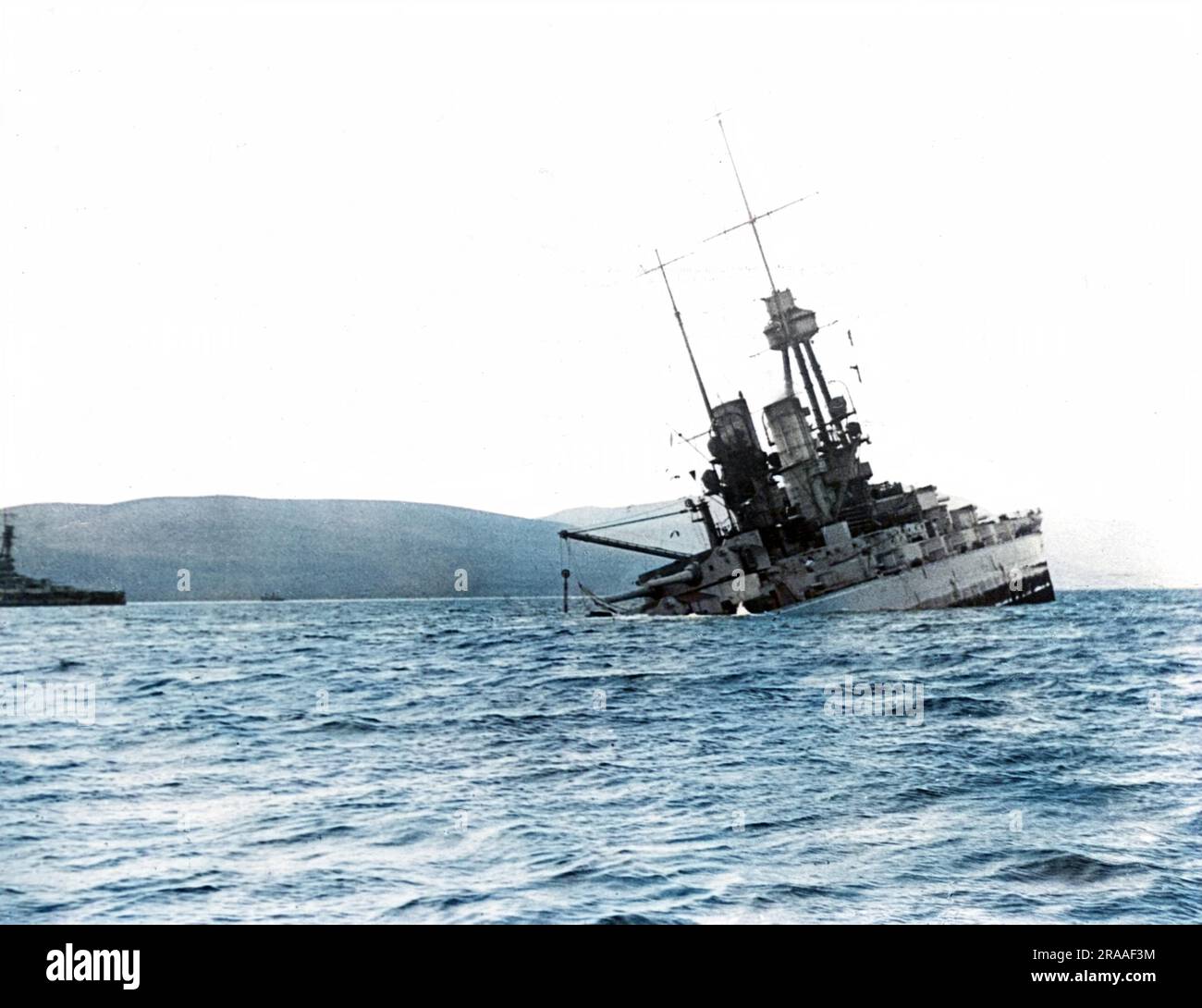 The German battleship SMS Bayern sinking after being scuttled in Gutter ...