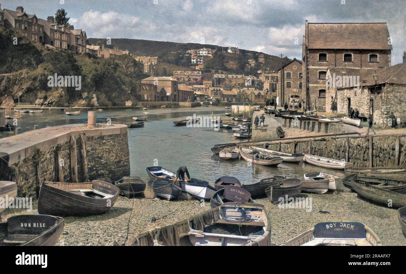 View of the harbour at Newquay, Cornwall. Some of the boat names are ...