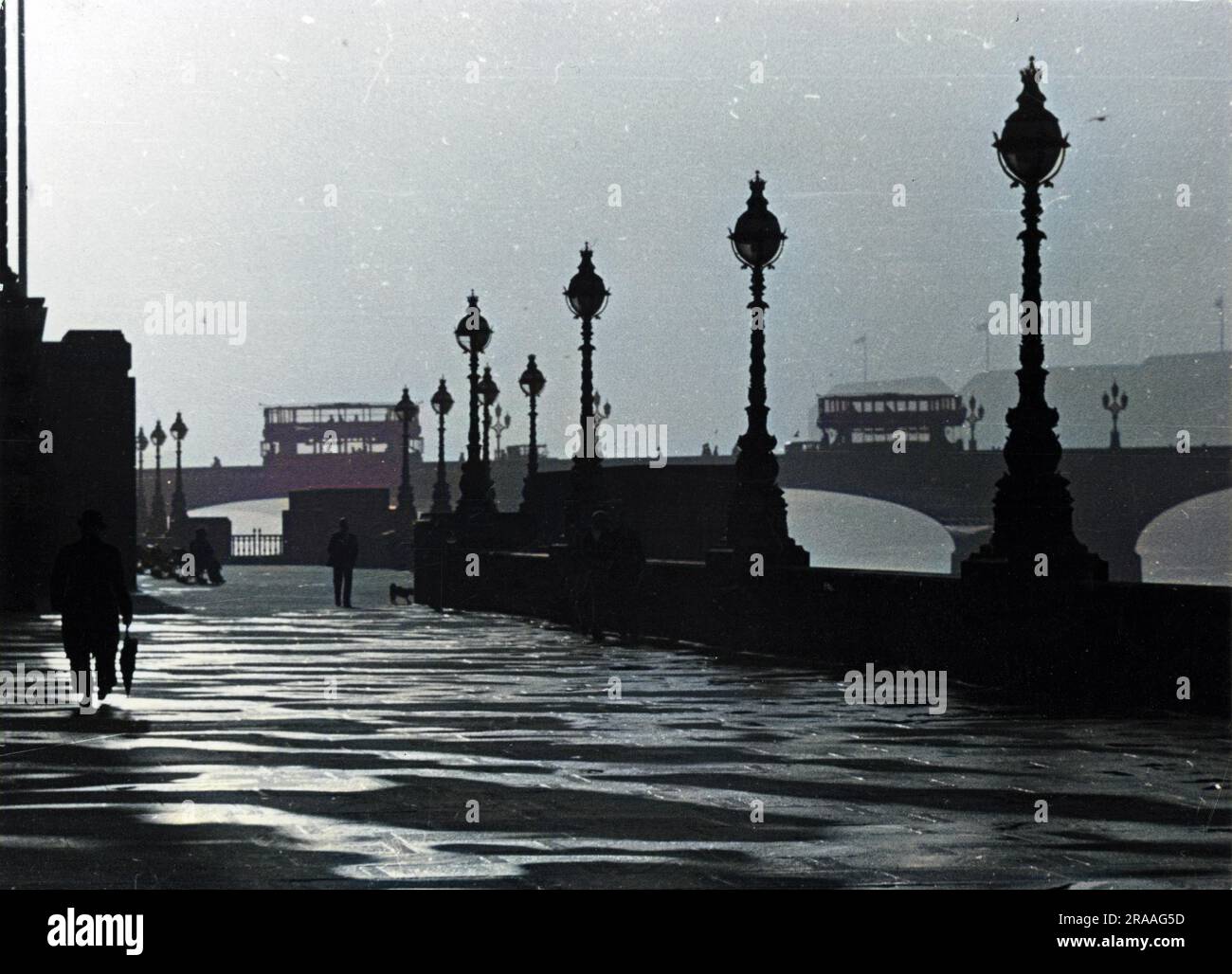 The South Embankment of the River Thames in London after rain with two ...