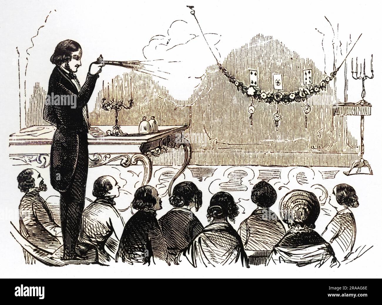 French magician Jean Eugene Robert-Houdin (1805-1871) blowing smoke ...