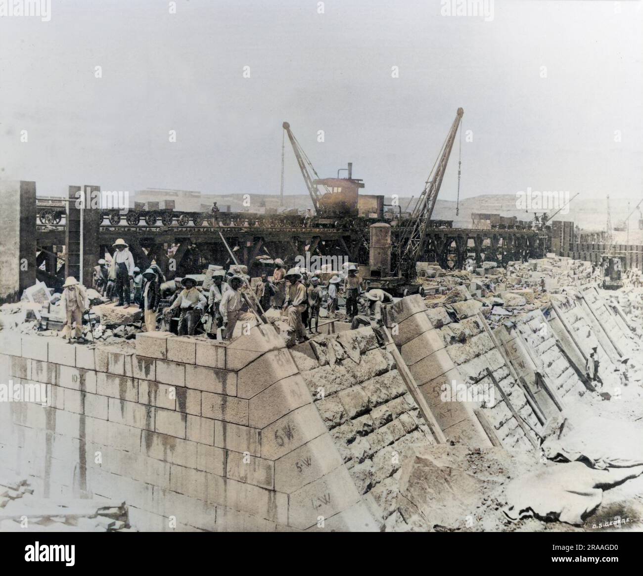 A photograph of the Aswan dam during its construction, particularly ...