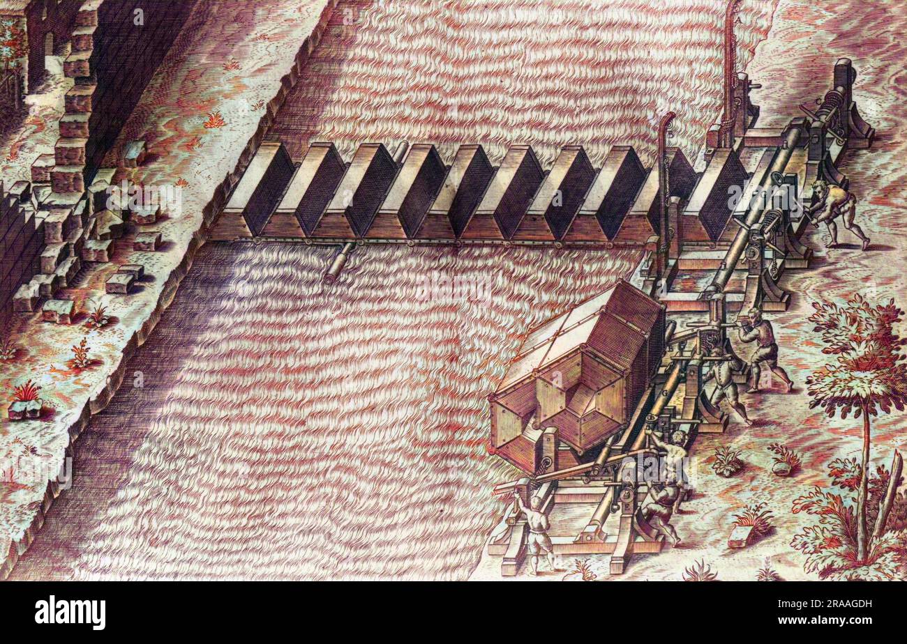A detailed drawing of floating bridge designed as a military siege ...