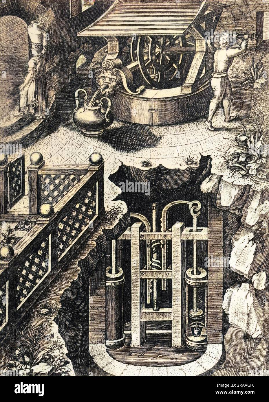 A 16th century well that incorporates a pump system within its complex ...