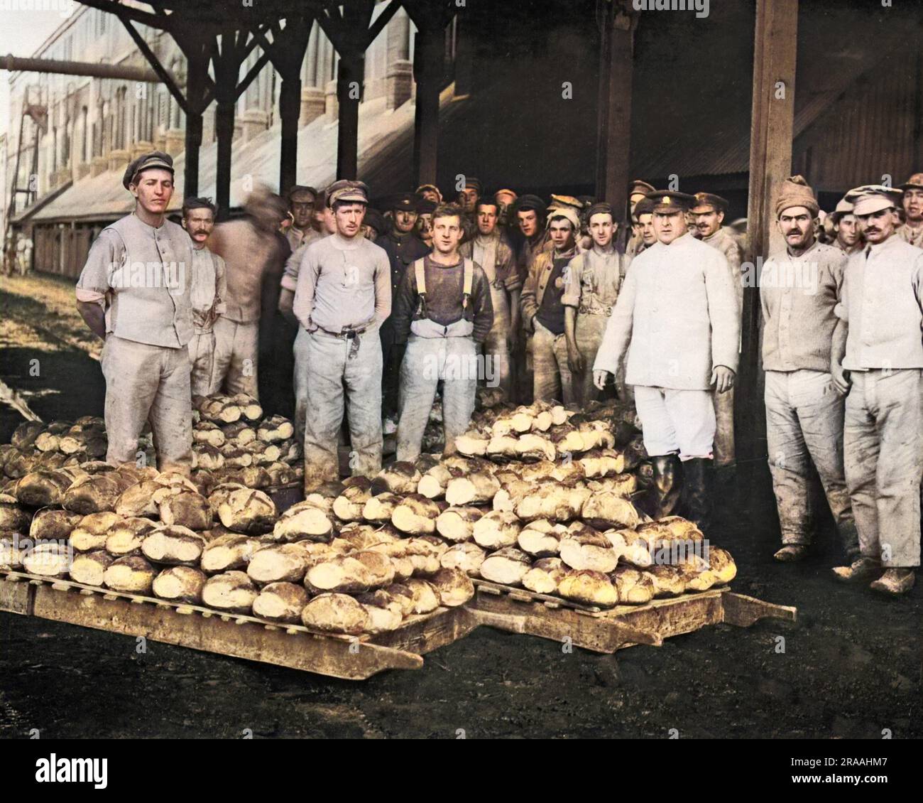 Bakers with newly baked bread destined for soldiers on the Western ...