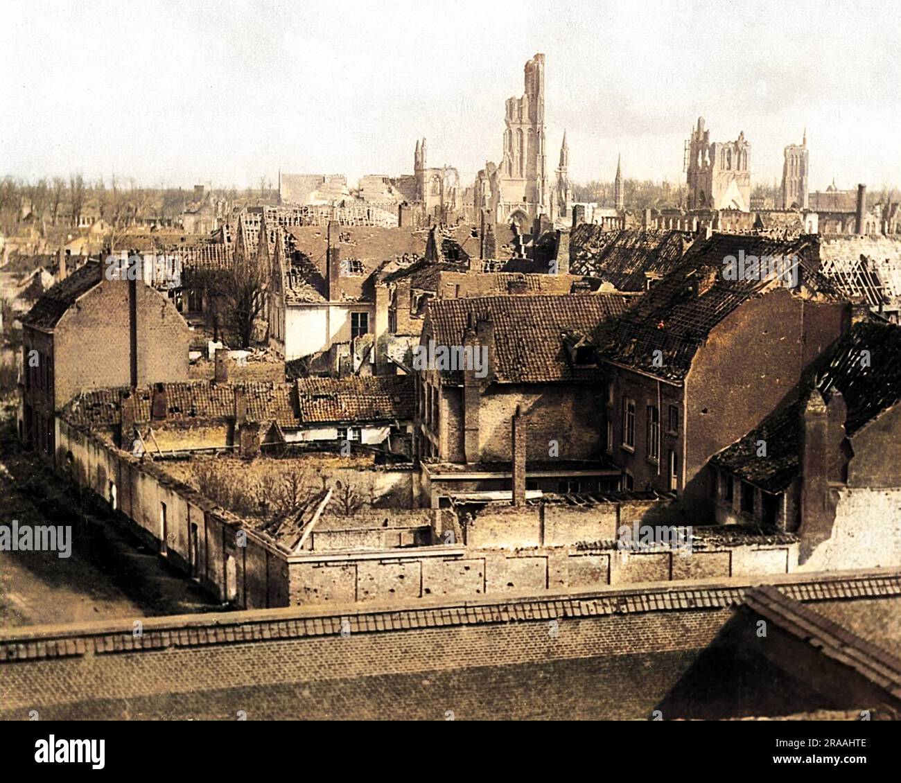 A general view of Ypres, Belgium, after bombing on the Western Front ...