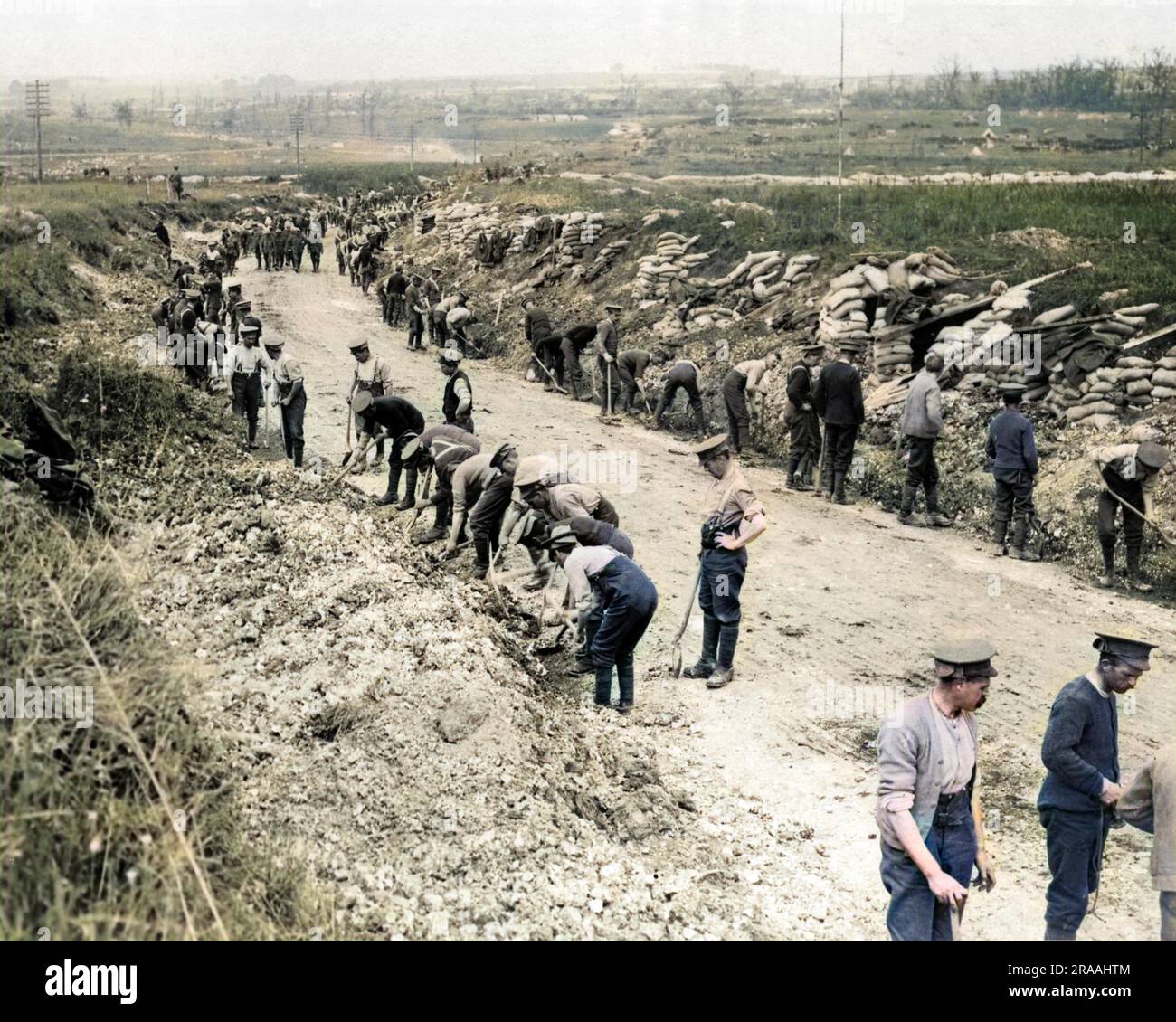 A British working party building a road through recently captured ...