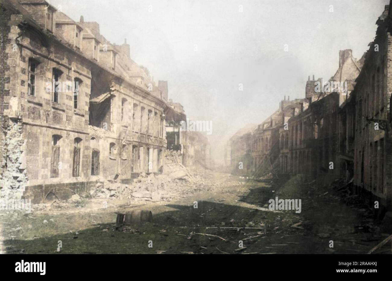 A street in the town of Bapaume during its capture by the British on ...