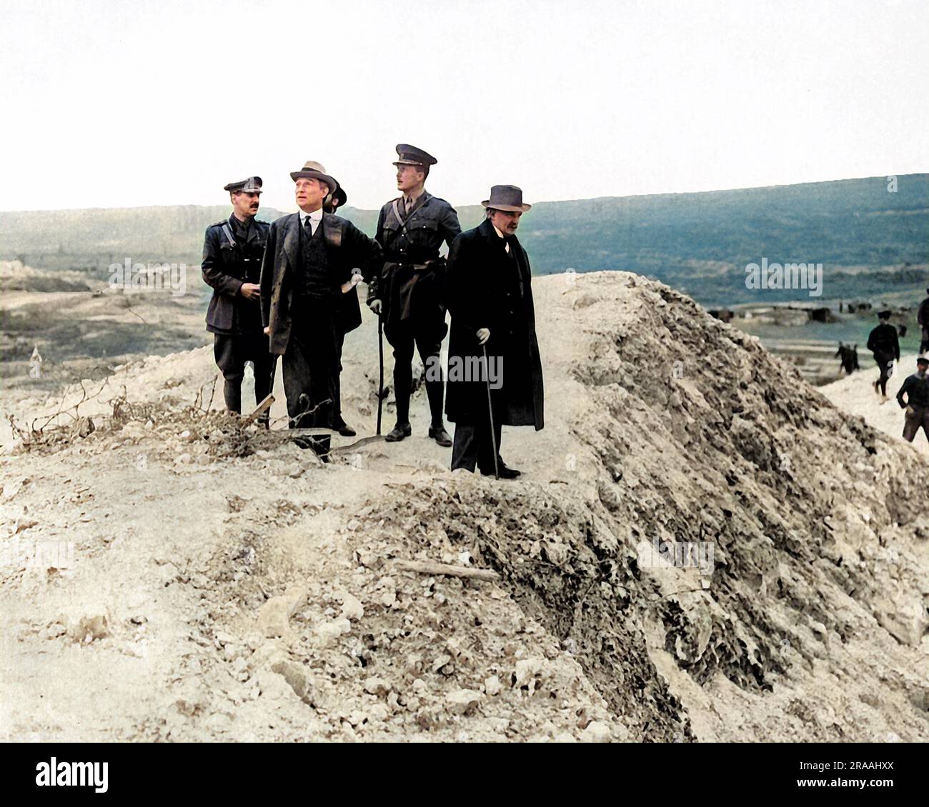 Lloyd George and Lord Reading on the edge of a mine crater during a ...