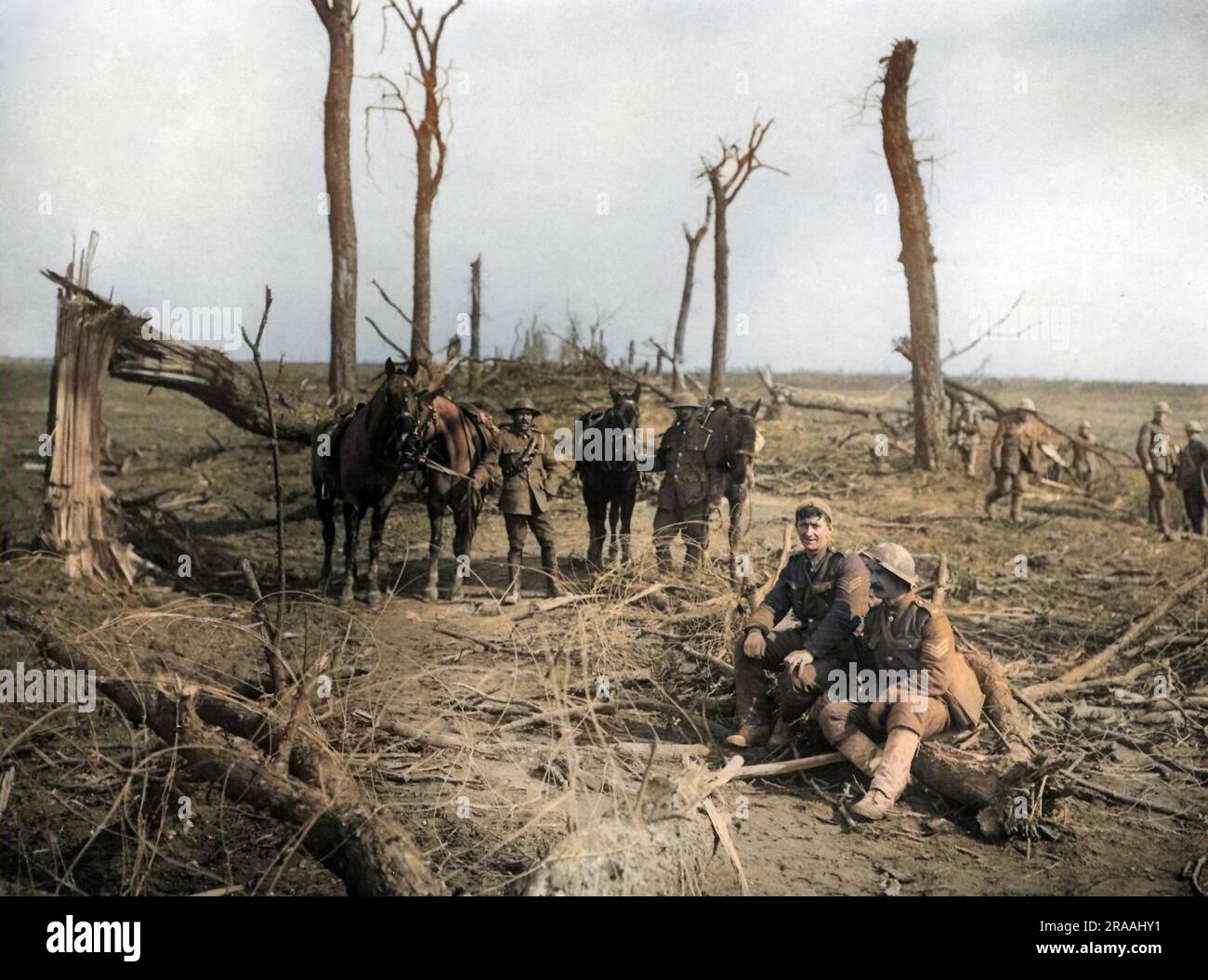British soldiers and horses on the Amiens-St Quentin road on the ...