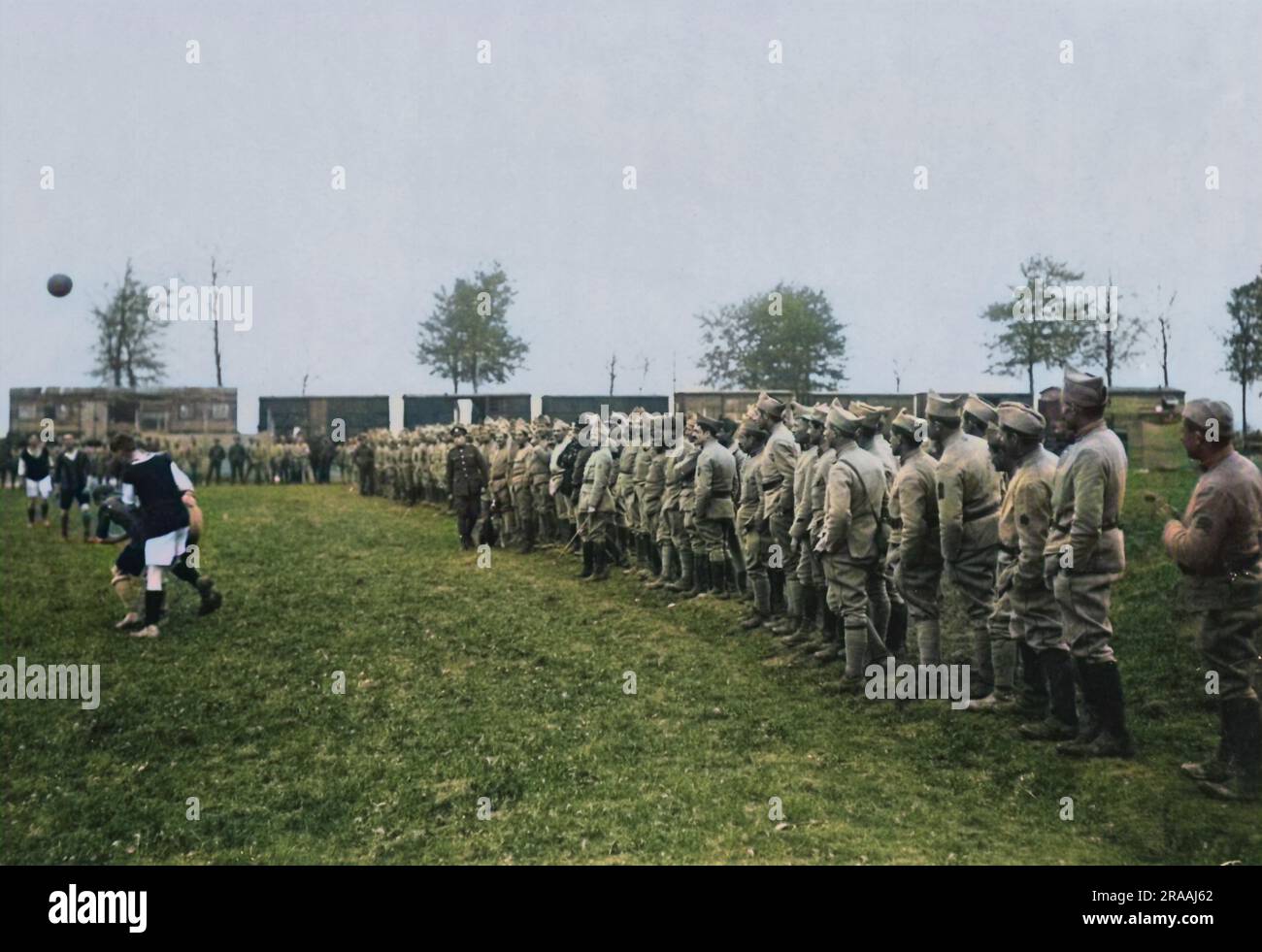 British and French soldiers playing and watching football on the ...