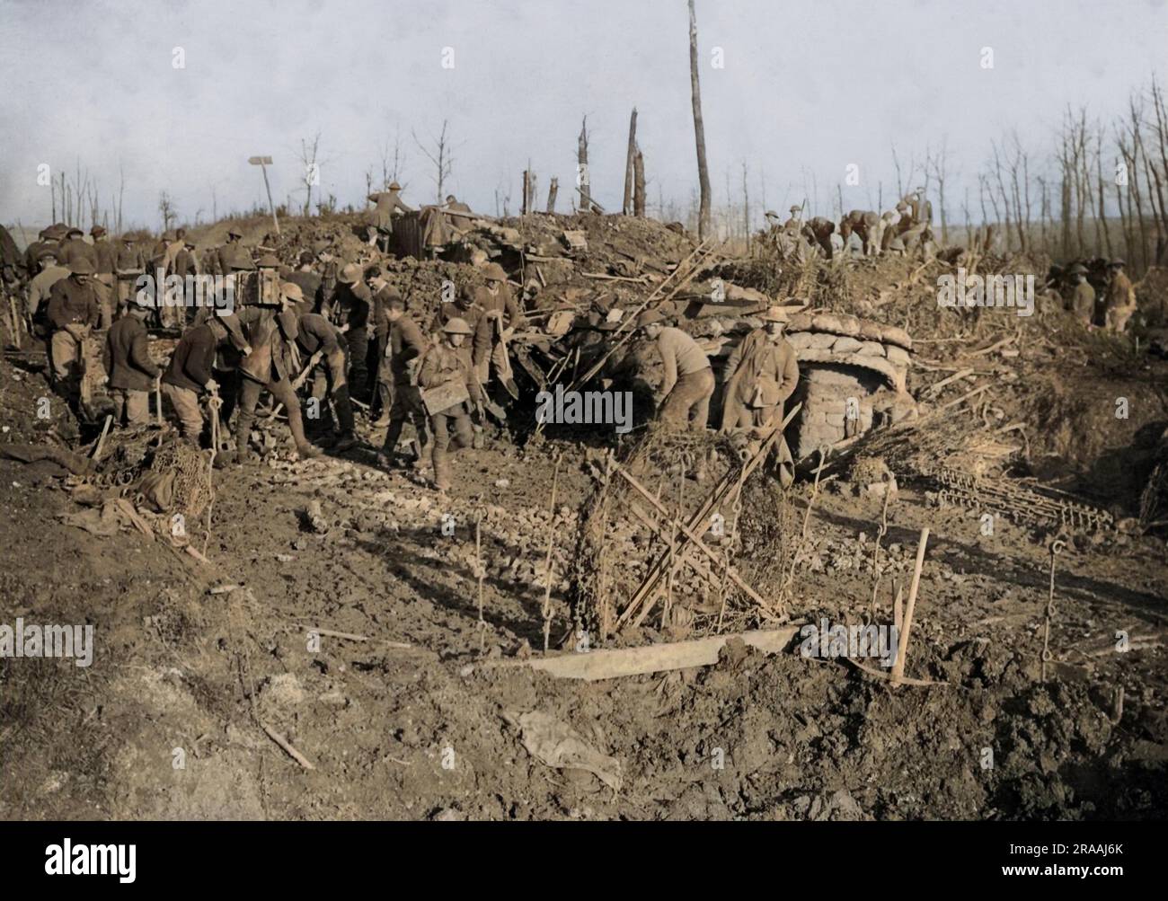 Mealtime in a British reserve trench on the Western Front during World ...