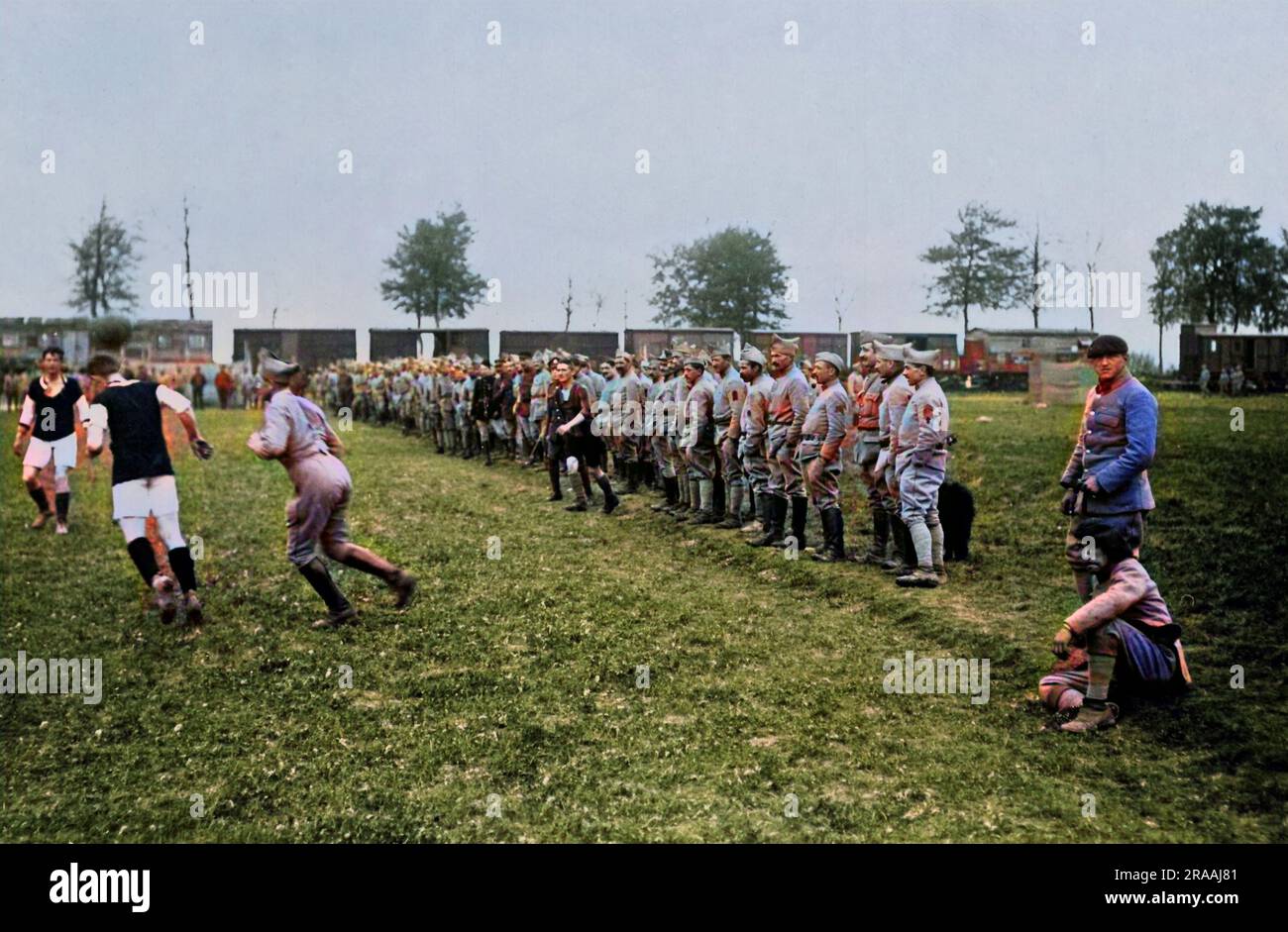 British and French soldiers playing and watching football on the ...