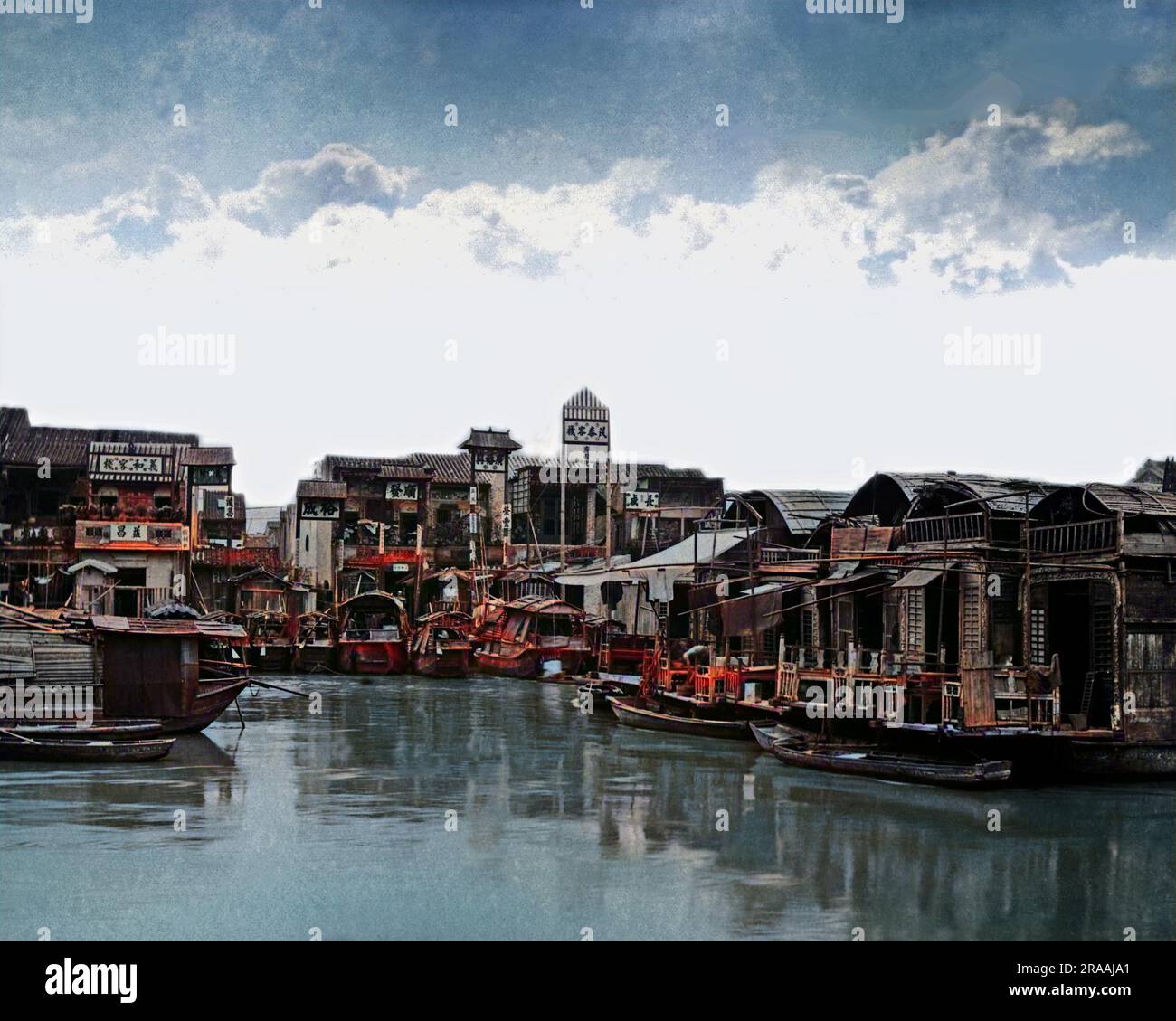 Waterfront at Canton (Guangzhou), China. Date: circa 1890 Stock Photo ...