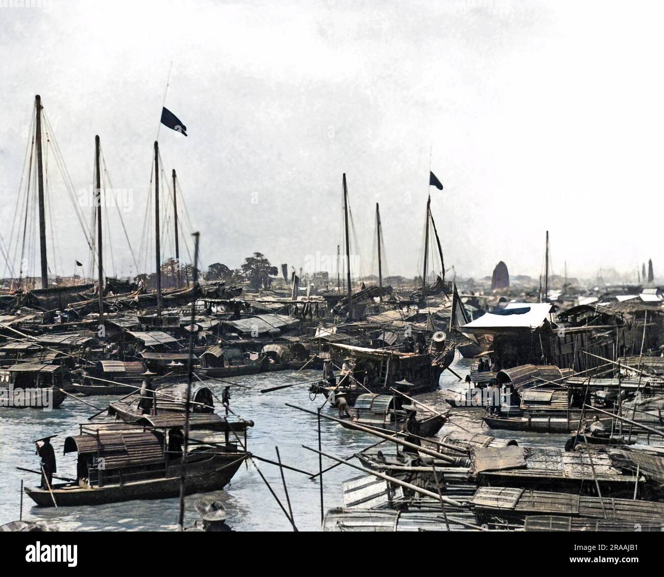 Crowded harbour scene, probably at Canton (Guangzhou), China. Date ...